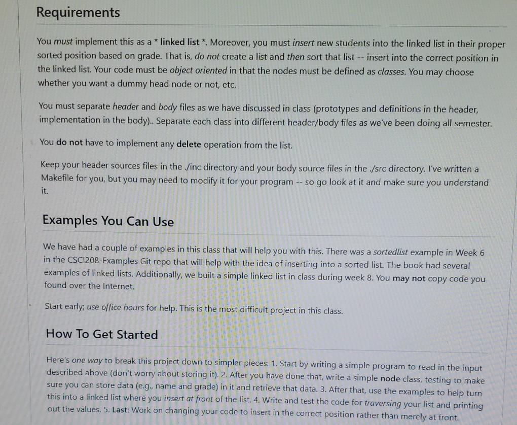 Solved CSCI 208 Sorted Linked List Project Write a | Chegg.com