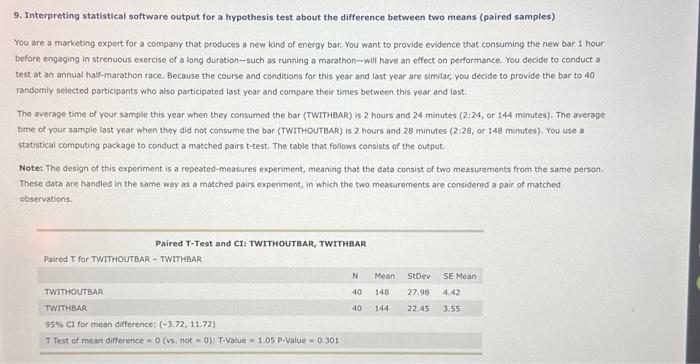 Solved 9. Interpreting statistical software output for a | Chegg.com
