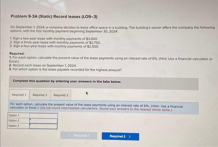 Solved Problem 9-3A (Static) Record leases (LO9-3) On | Chegg.com