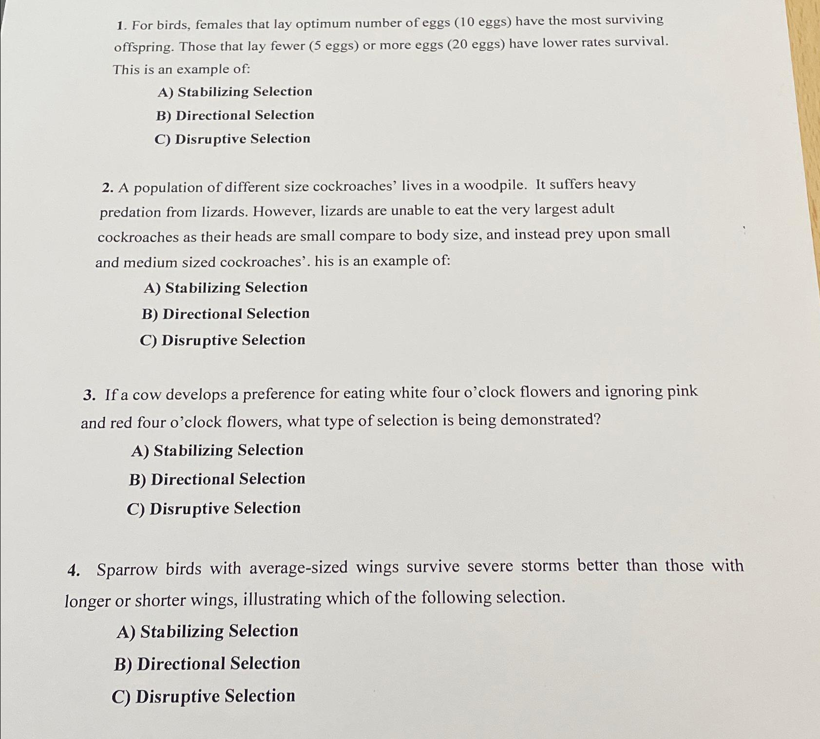 Solved For birds, females that lay optimum number of eggs | Chegg.com