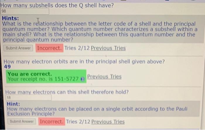 Solved How many subshells does the Q shell have? 98 Hints: | Chegg.com