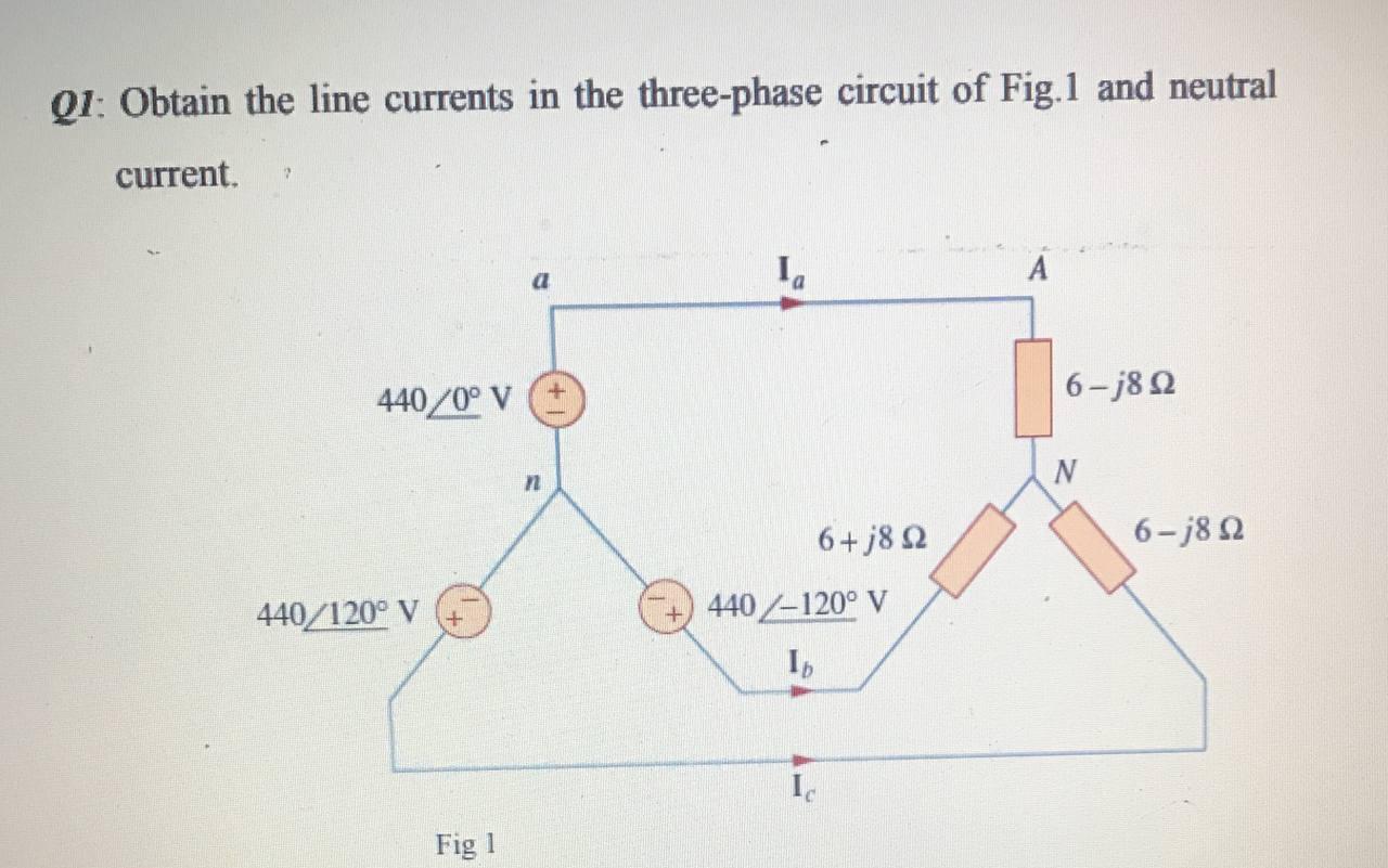 Solved Q1: Obtain the line currents in the three-phase | Chegg.com