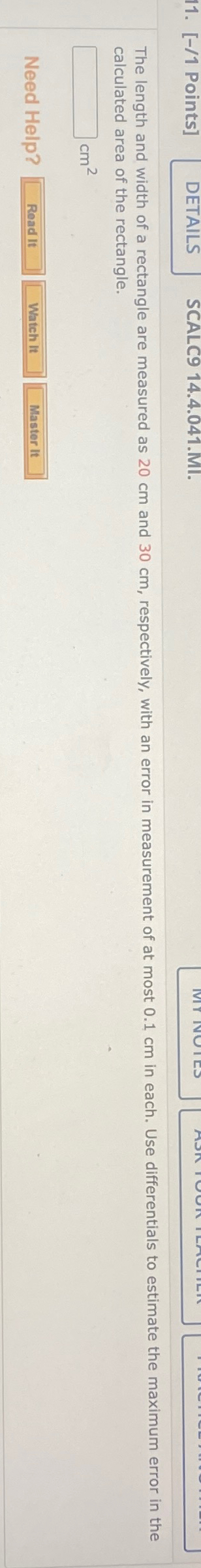 Solved [-/1 ﻿Points] ﻿calculated area of the | Chegg.com