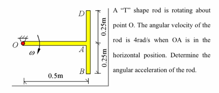 Solved A “T” shape rod is rotating about D 0.25m point 0. | Chegg.com