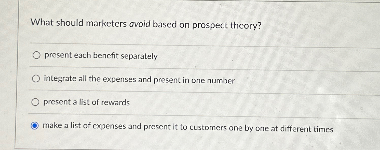 Solved What should marketers avoid based on prospect | Chegg.com