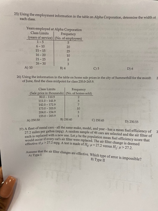 Solved 25) Using the employment information in the table on | Chegg.com