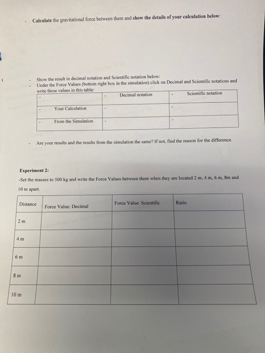 Solved Gravity Lab Newton's law of universal gravitation | Chegg.com