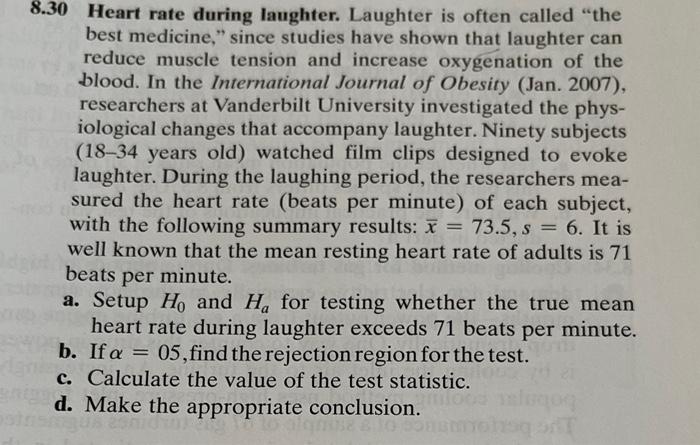 Solved 8.30 Heart rate during laughter. Laughter is often | Chegg.com