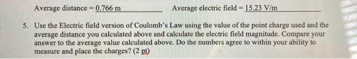 Solved Average distance = 0.766 m Average electric field = | Chegg.com