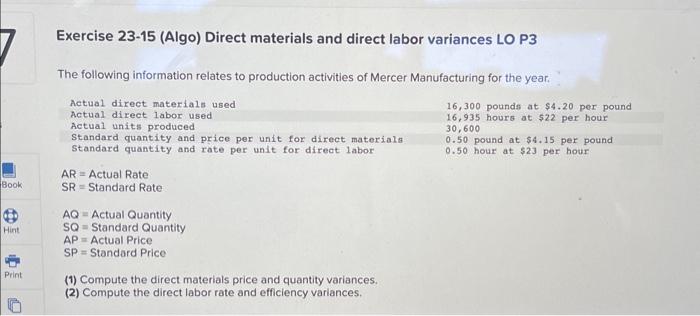 Solved Exercise 23-15 (Algo) Direct materials and direct | Chegg.com