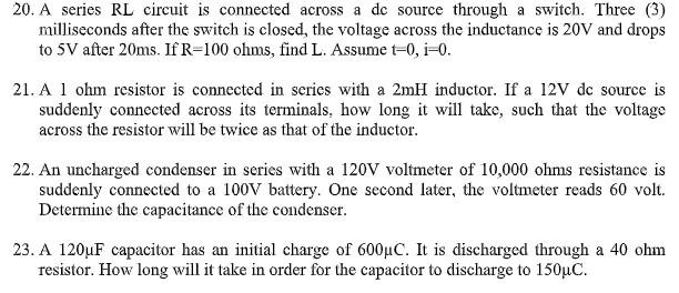 Solved 20. A series RL circuit is connected across a dc | Chegg.com