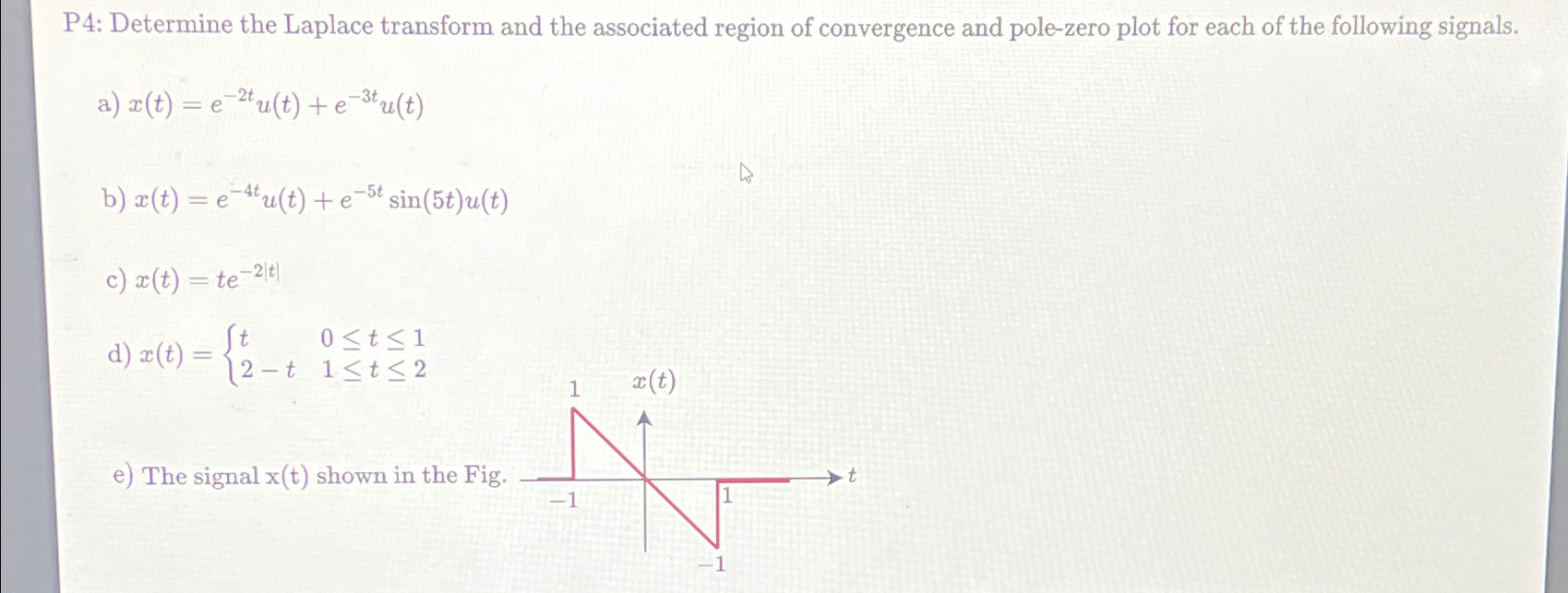 Solved P4: Determine the Laplace transform and the | Chegg.com