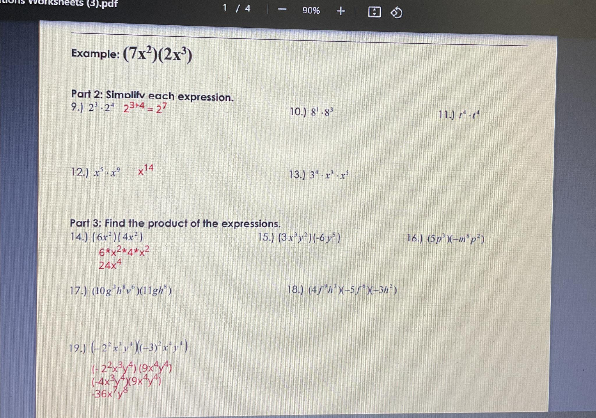 Solved Example: (7x2)(2x3)Part 2: Simblifv each | Chegg.com