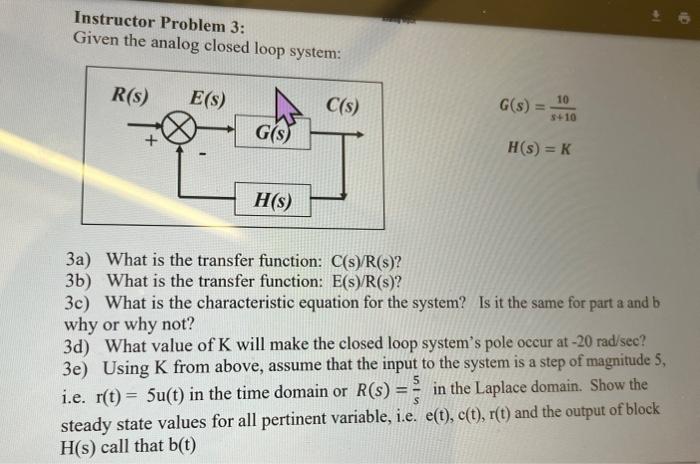 Solved Instructor Problem 3 Given The Analog Closed Loop 3028