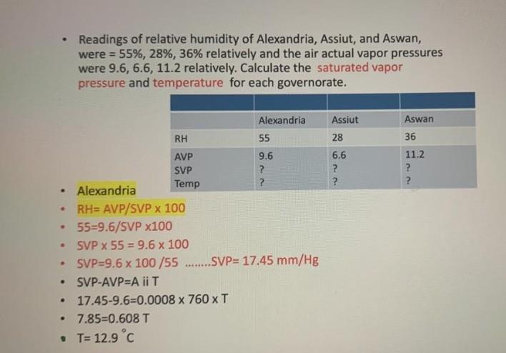 Solved . Readings of relative humidity of Alexandria, | Chegg.com