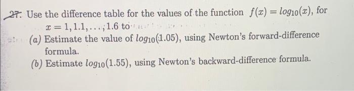 Solved 27. Use the difference table for the values of the | Chegg.com