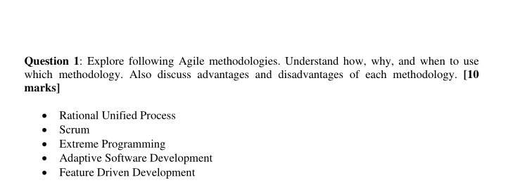 Solved Question 1: Explore following Agile methodologies. | Chegg.com
