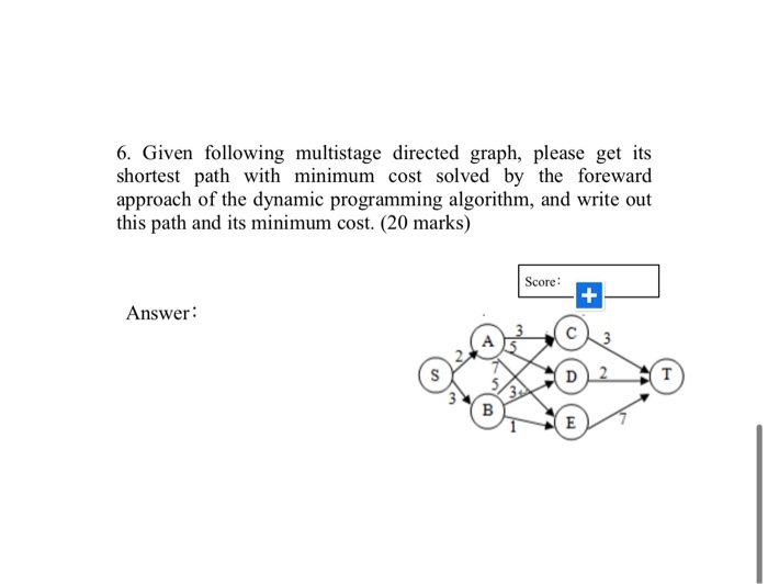 Solved 6. Given following multistage directed graph, please | Chegg.com
