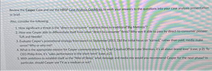 Solved Review the Casper Case and use the HBSP Case Analysis | Chegg.com