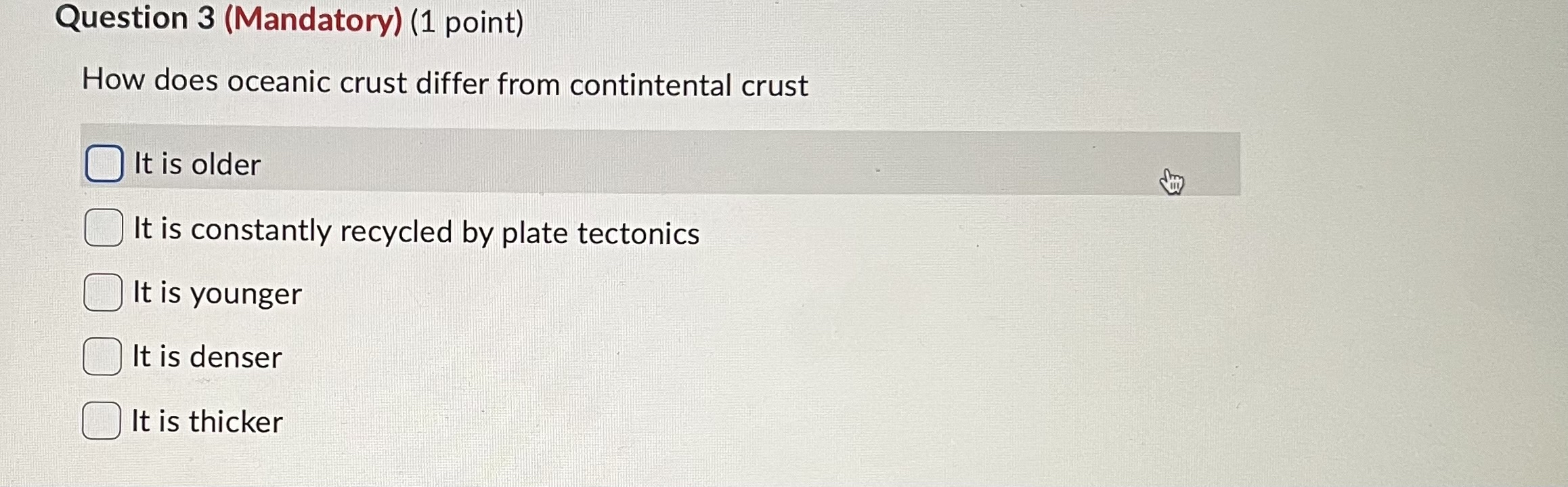 Solved Question 3 (Mandatory) (1 ﻿point)How does oceanic | Chegg.com