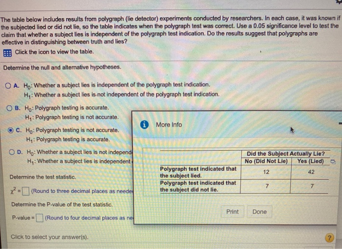 Solved The table below includes results from polygraph (lie | Chegg.com