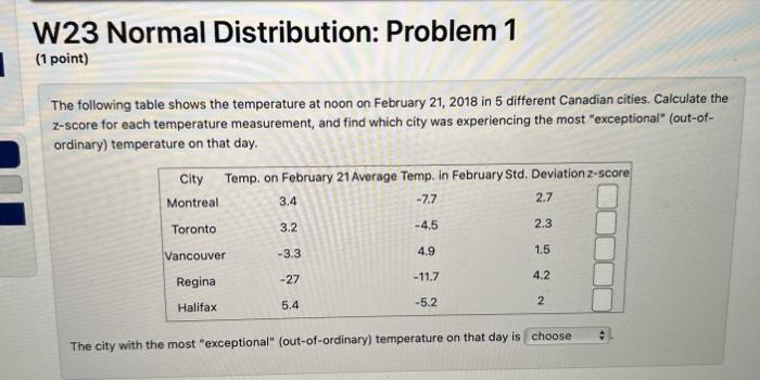 Solved W23 Normal Distribution: Problem 1 (1 point) The | Chegg.com