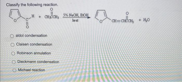 Solved Classify the following reaction. aldol condensation | Chegg.com