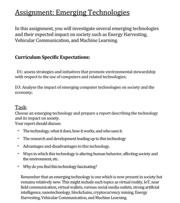 Solved Assignment: Emerging Technologies In this assignment, | Chegg.com