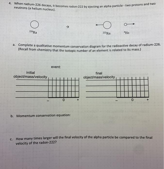 Solved 4. When radium-226 decays, it becomes radon-222 by | Chegg.com