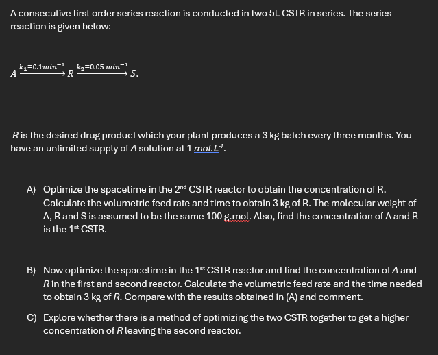 Solved A consecutive first order series reaction is | Chegg.com