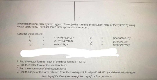 Solved 8, A two dimensional force system is given. The | Chegg.com