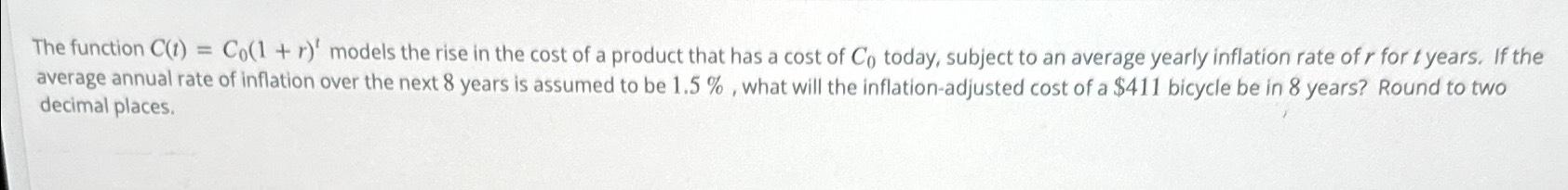 Solved The function C(t)=C0(1+r)t ﻿models the rise in the | Chegg.com