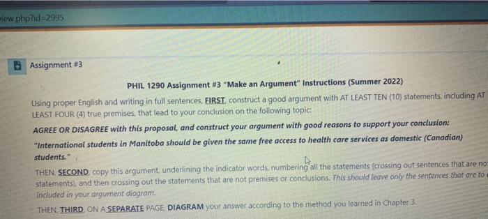 PHIL 1290 Assignment #3 "Make an Argument" | Chegg.com