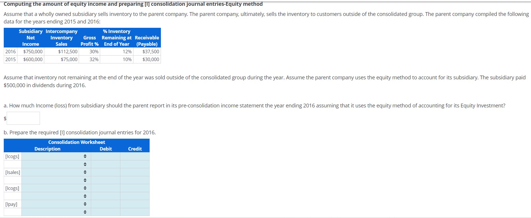 Solved Computing the amount of equity income and preparing | Chegg.com