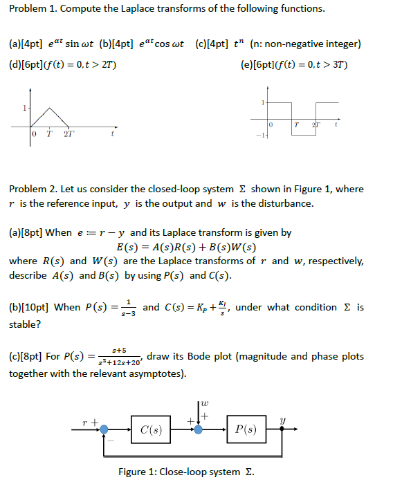 Solved Problem 1. ﻿Compute the Laplace transforms of the | Chegg.com
