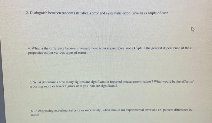 Solved 2. Distinguish between random (statistical) error and | Chegg.com