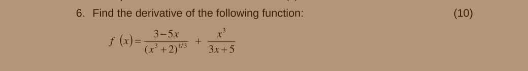 Solved Find the derivative of the following | Chegg.com