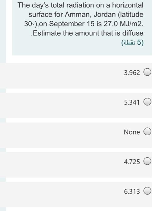 Solved The day's total radiation on a horizontal surface for | Chegg.com