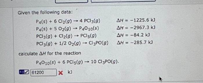 Solved Given the following data: P4(s) + 6 Cl2(g) → 4 | Chegg.com