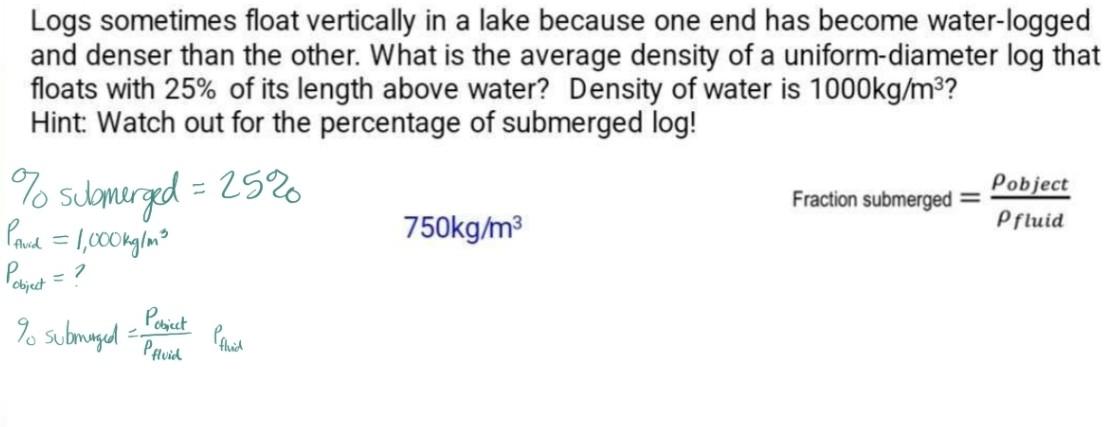 Solved Logs Sometimes Float Vertically In A Lake Because One 