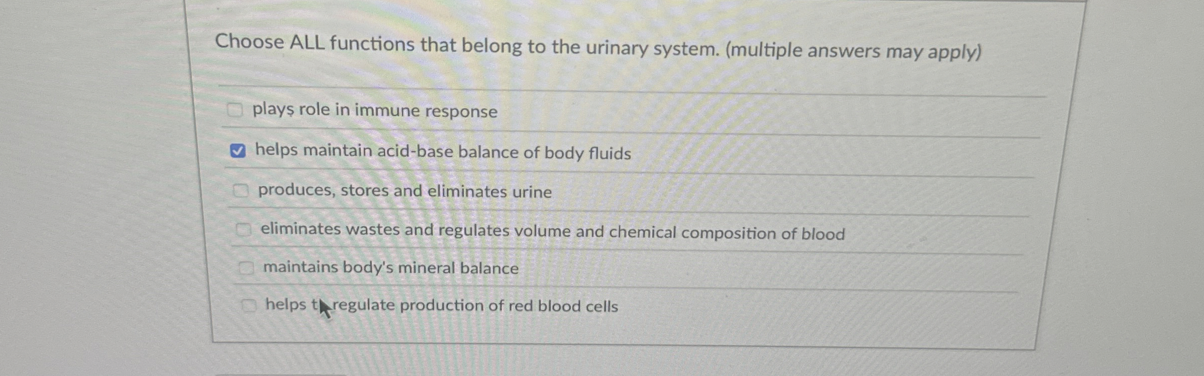 Solved Choose ALL functions that belong to the urinary | Chegg.com