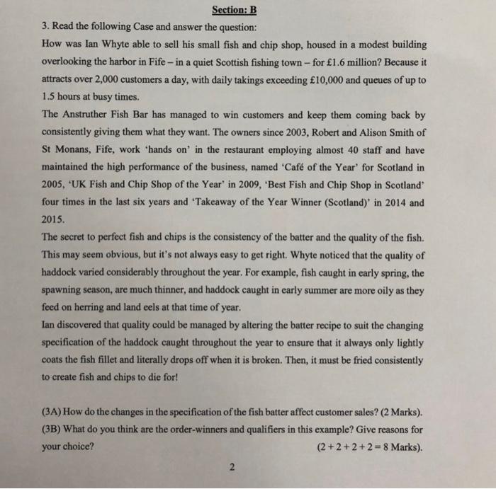 Solved a Section: B 3. Read the following Case and answer | Chegg.com