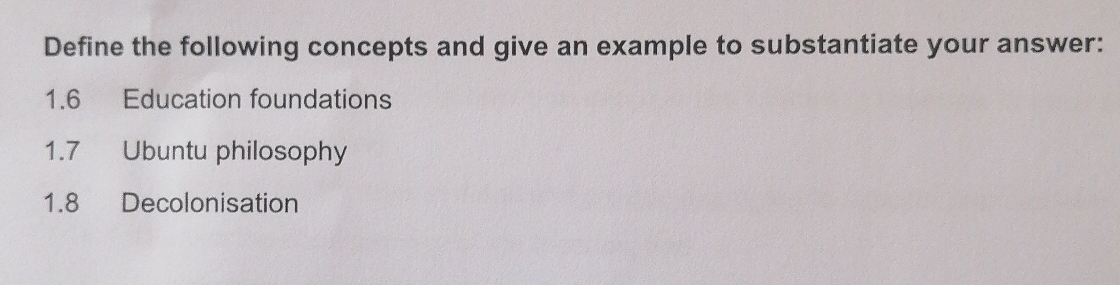 Solved Define the following concepts and give an example to | Chegg.com