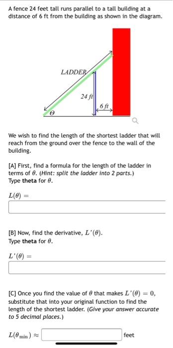 Solved A fence 24 feet tall runs parallel to a tall building | Chegg.com