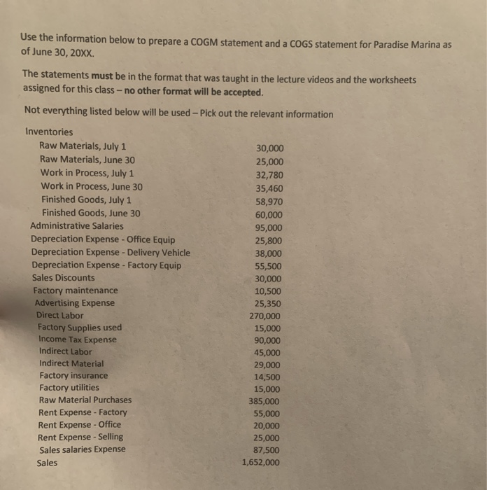 Solved Use the information below to prepare a COGM statement | Chegg.com