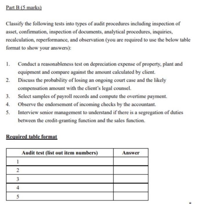 Solved Part B (5 marks) Classify the following tests into | Chegg.com