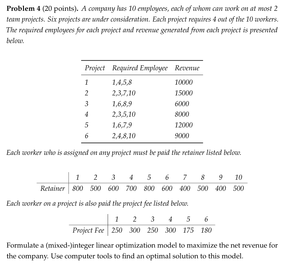 Solved Problem 4 (20 ﻿points). ﻿A company has 10 ﻿employees, | Chegg.com