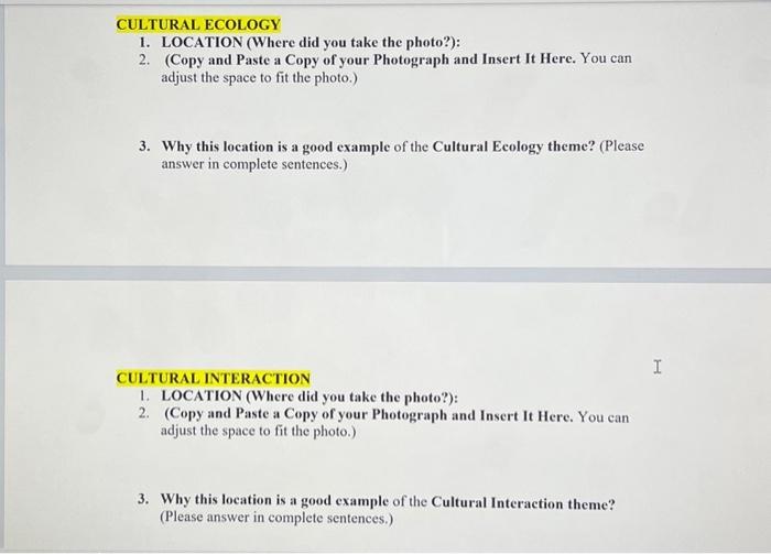 Solved 1. LOCATION (Where did yeu take the photo?): 2. (Copy | Chegg.com