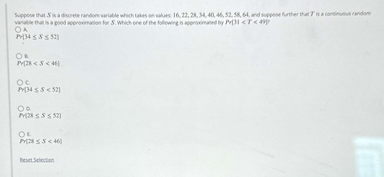 Solved Suppose that S ﻿is a discrete random variable which | Chegg.com