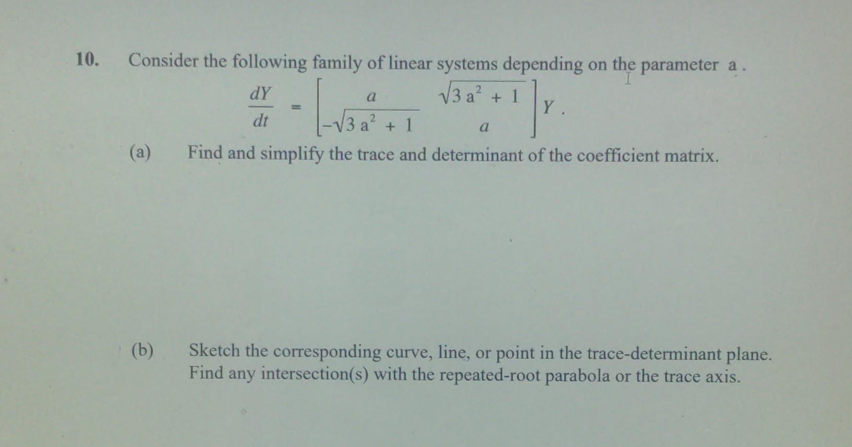 Solved Consider the following family of linear systems | Chegg.com